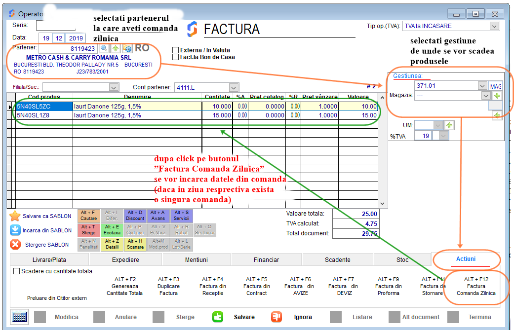 Comandă zilnică client - SoftPro
