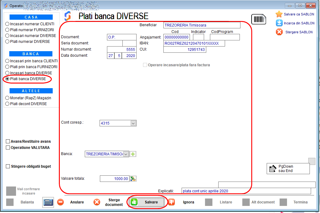 WinConta - Operare OPM (ordin de plată electronic trezorerie) - SoftPro