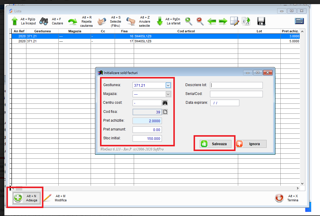 Inițializare stocuri - SoftPro