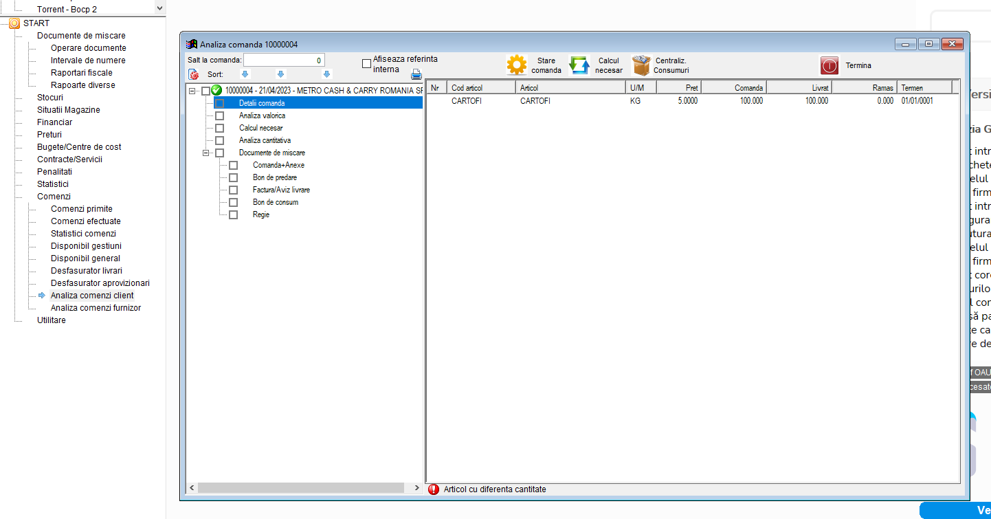 Operare comandă FURNIZORICLIENȚI - SoftPro