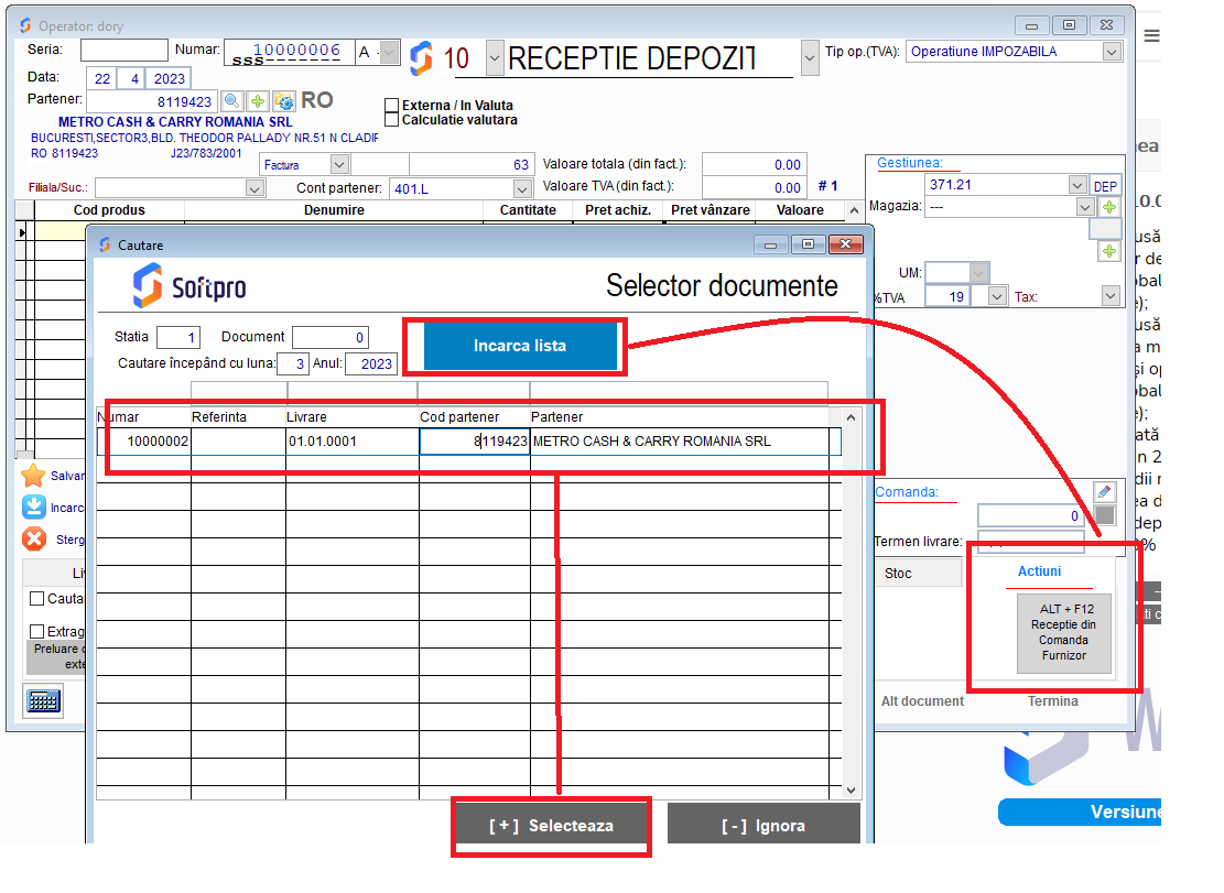 Operare comandă FURNIZORICLIENȚI - SoftPro