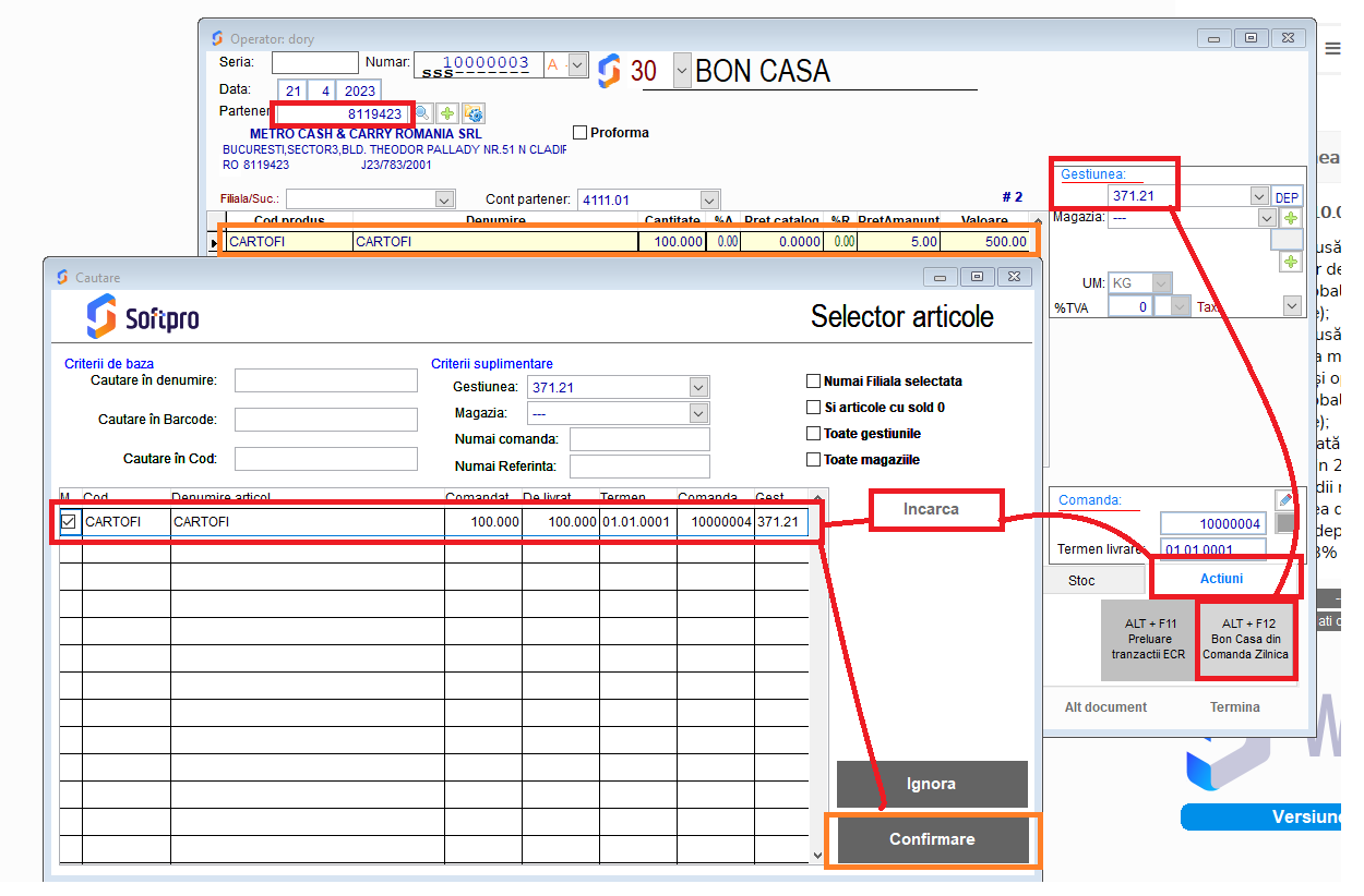 Operare comandă FURNIZORICLIENȚI - SoftPro