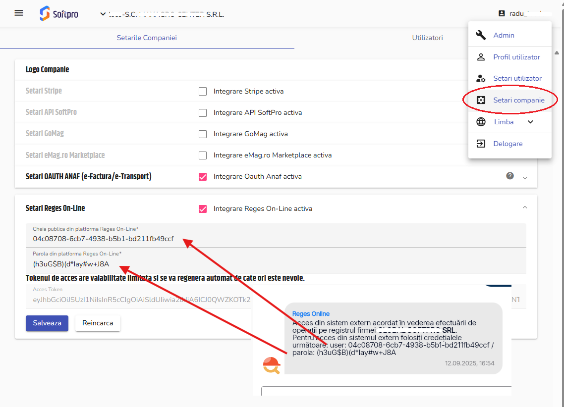 Integrarea cu platforma Reges ON-Line (OAUTH) - SoftPro